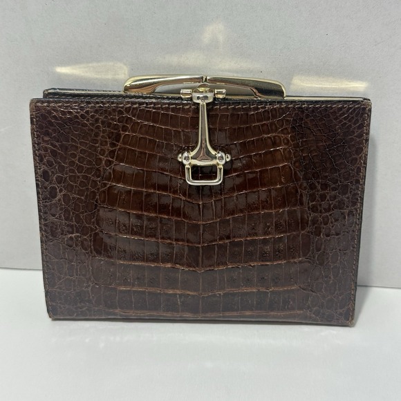 Bags | Vtg 196s Genuine Crocodile Brown Wallet Gold Snap Closures ...